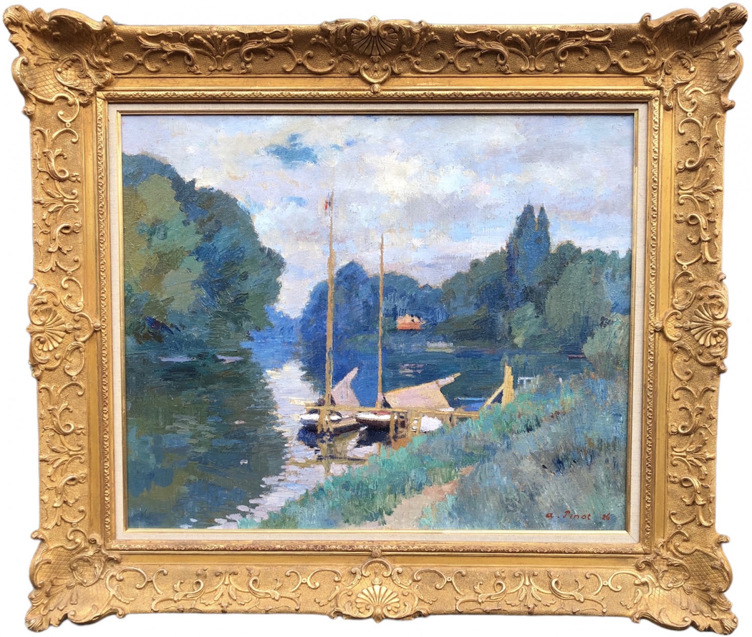 PINOT Albert La Seine à Argenteuil en 1926 Huile sur toile signée datée ...