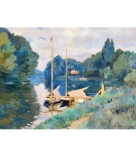 PINOT Albert La Seine à Argenteuil en 1926 Huile sur toile signée datée ...